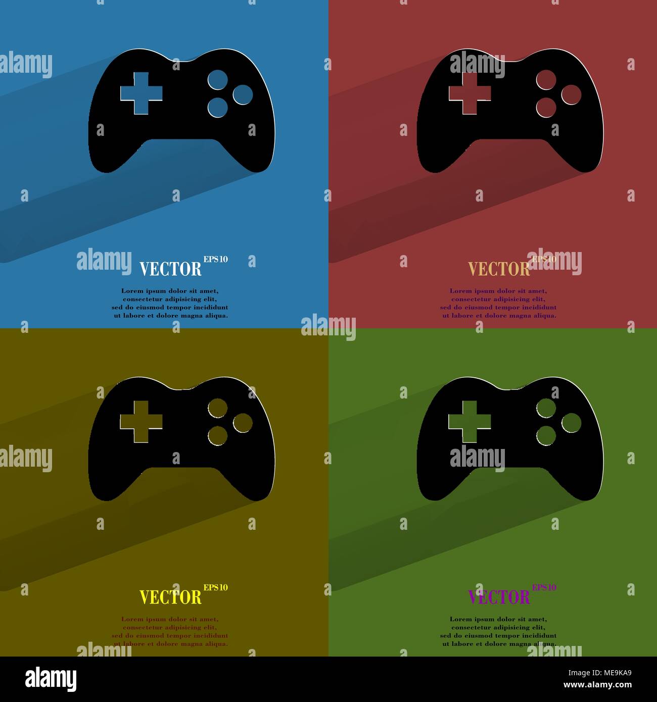 Color set Gaming Joystick. Flat modern web button with long shadow and ...