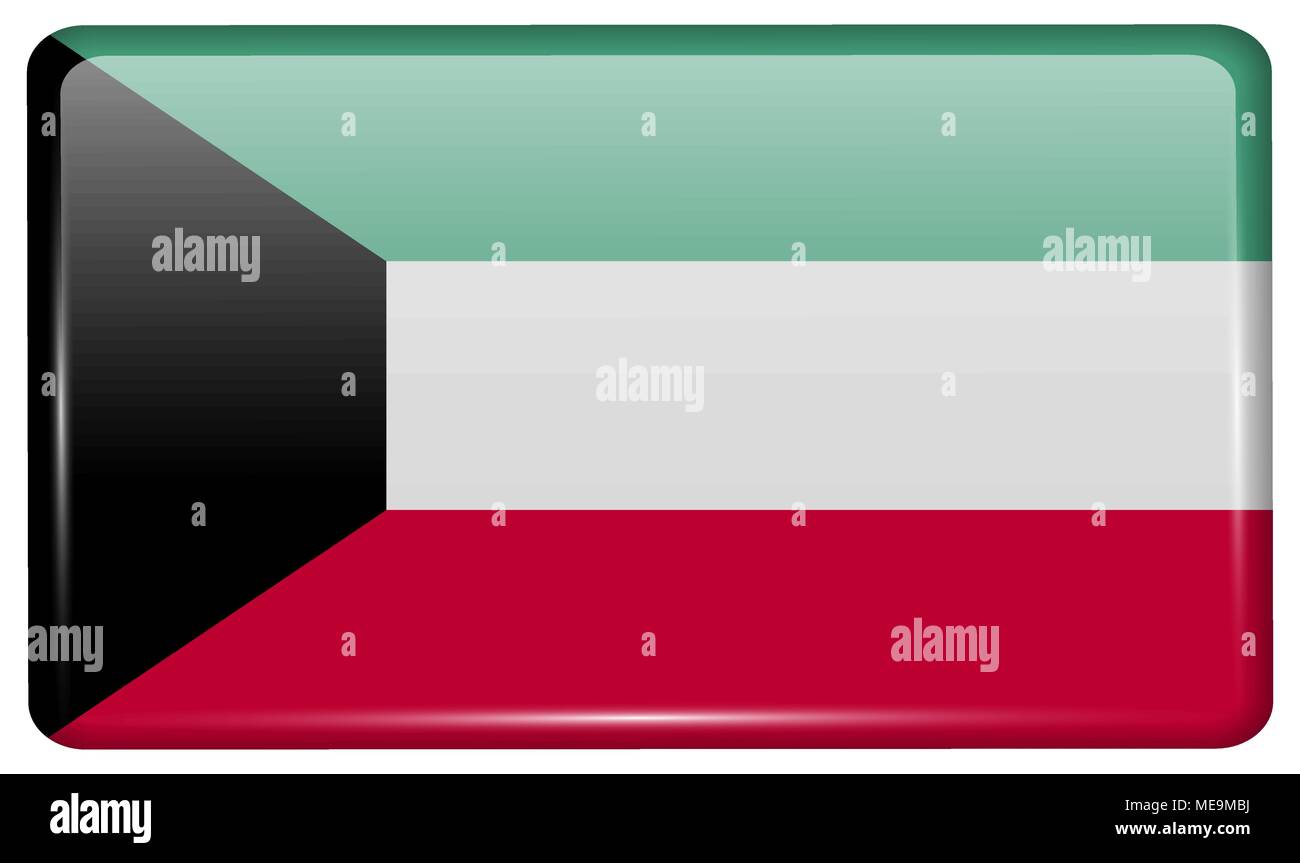 Flags of Kuwait in the form of a magnet on refrigerator with ...