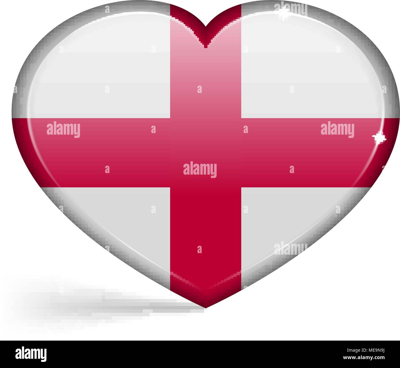 Flags of England in a heart shape with highlights on the edges. Vector ...