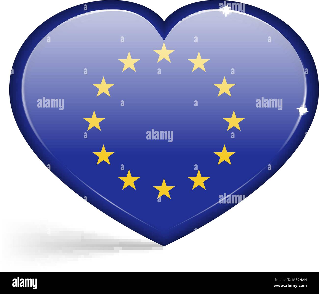 Flags of European Union in a heart shape with highlights on the edges ...