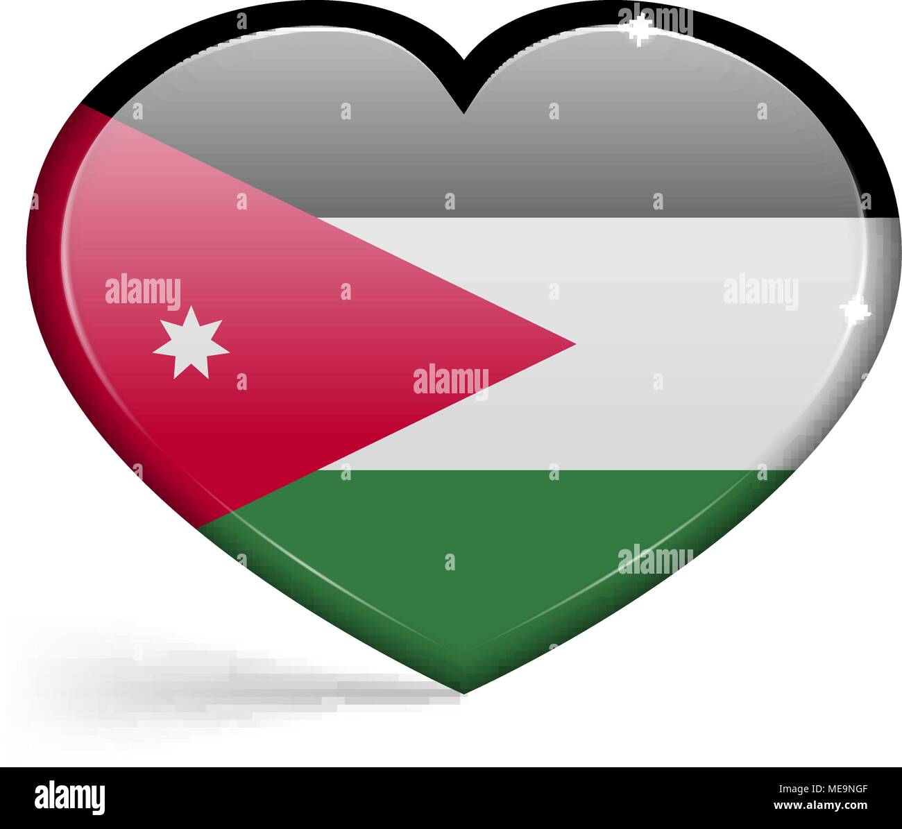 Flags of Jordan in a heart shape with highlights on the edges. Vector ...