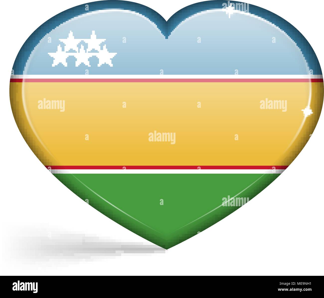 Flags of Karakalpakstan in a heart shape with highlights on the edges ...
