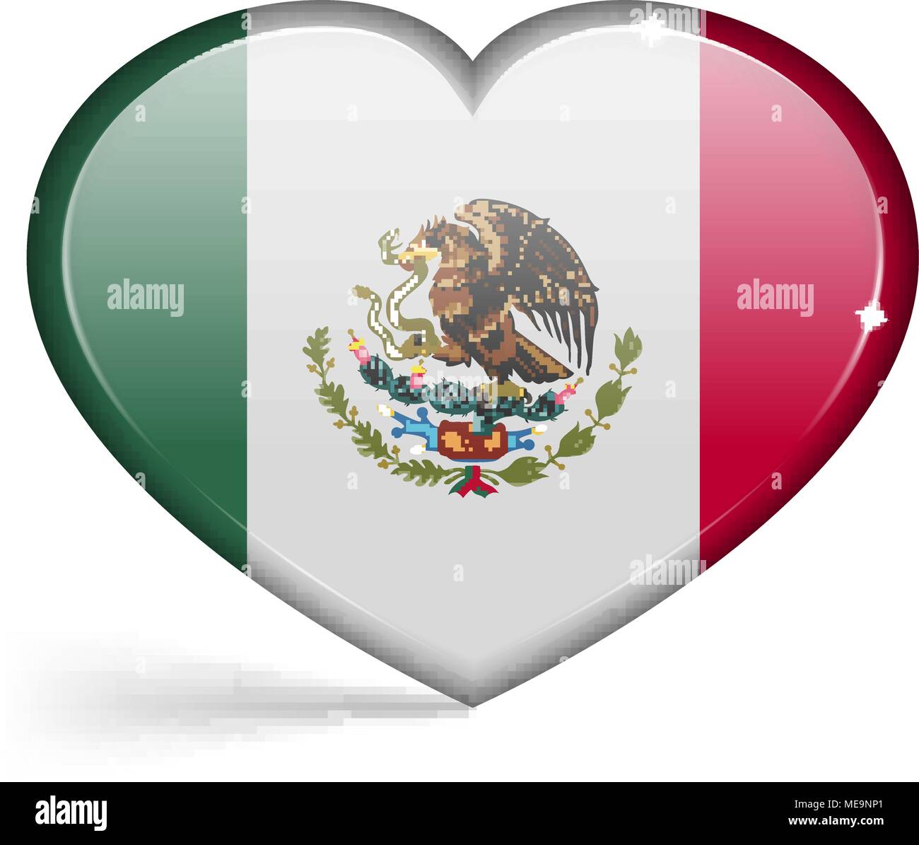 Flags of Mexico in a heart shape with highlights on the edges. Vector ...