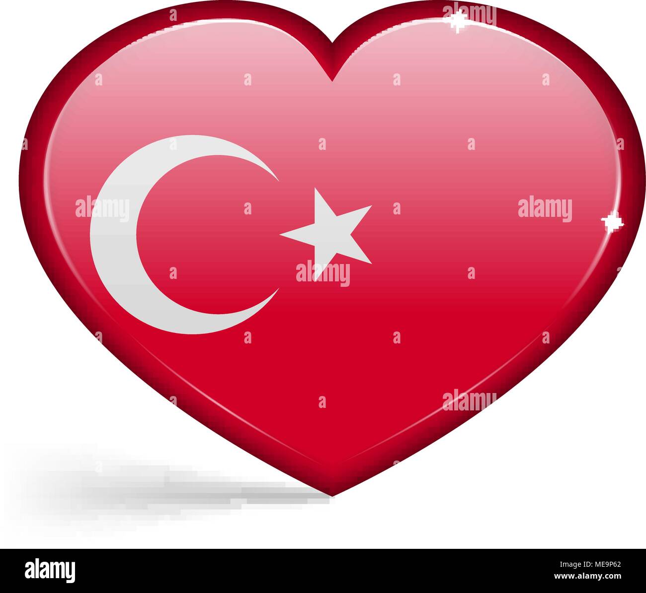 Flags of Turkey in a heart shape with highlights on the edges. Vector ...