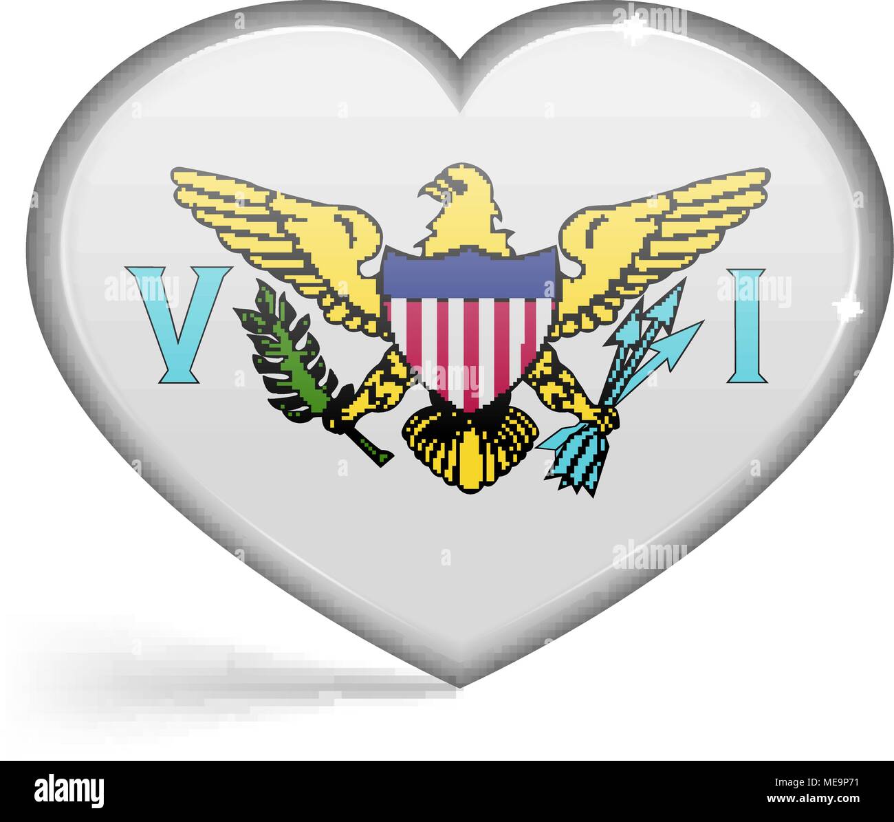 Flags of VirginIslandsUS in a heart shape with highlights on the edges ...