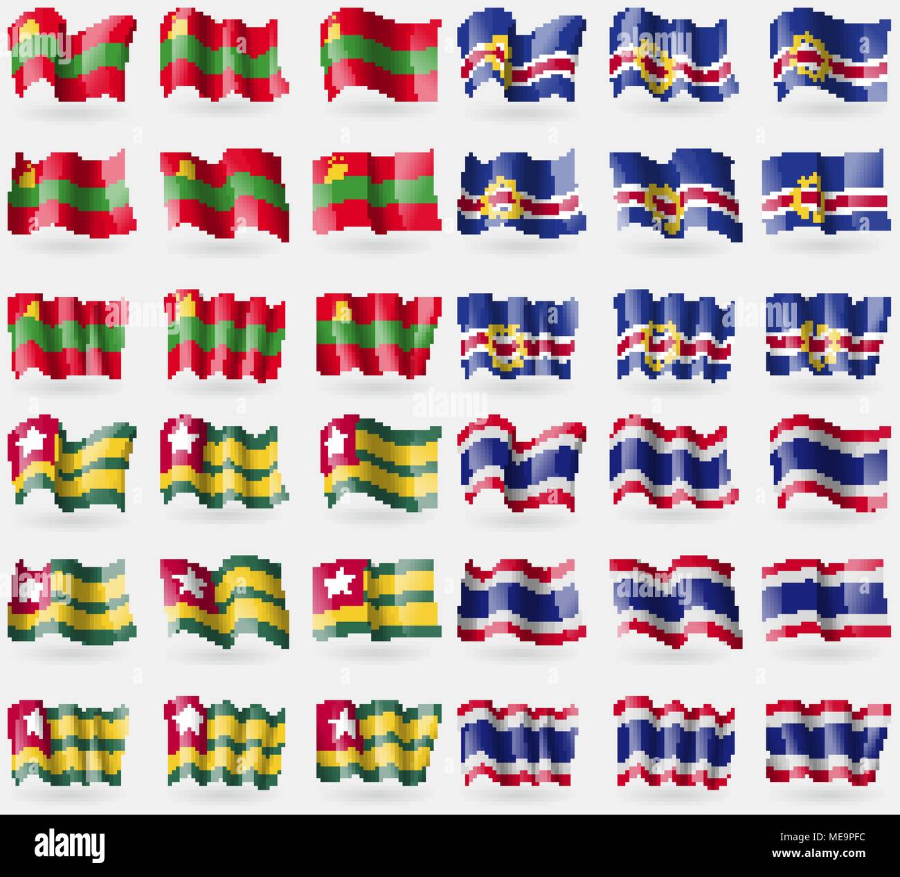 Transnistria, Cape Verde, Togo, Thailand. Set of 36 flags of the ...