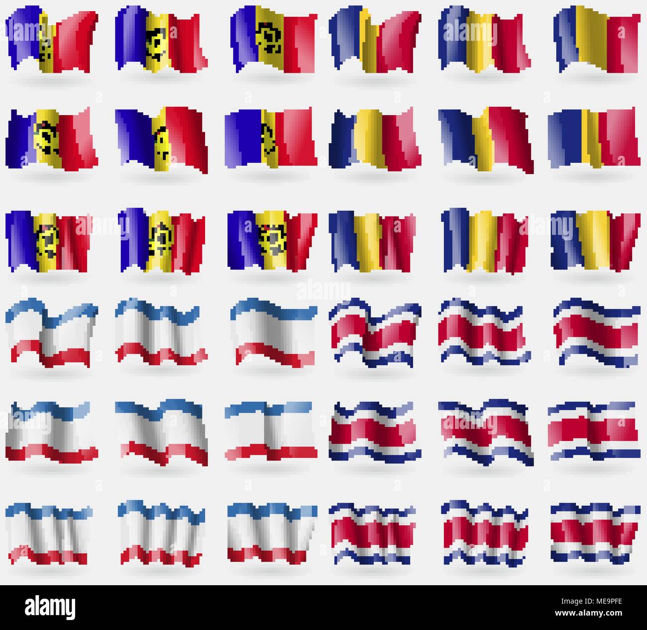 Moldova, Romania, Crimea, Costa Rica. Set of 36 flags of the countries ...