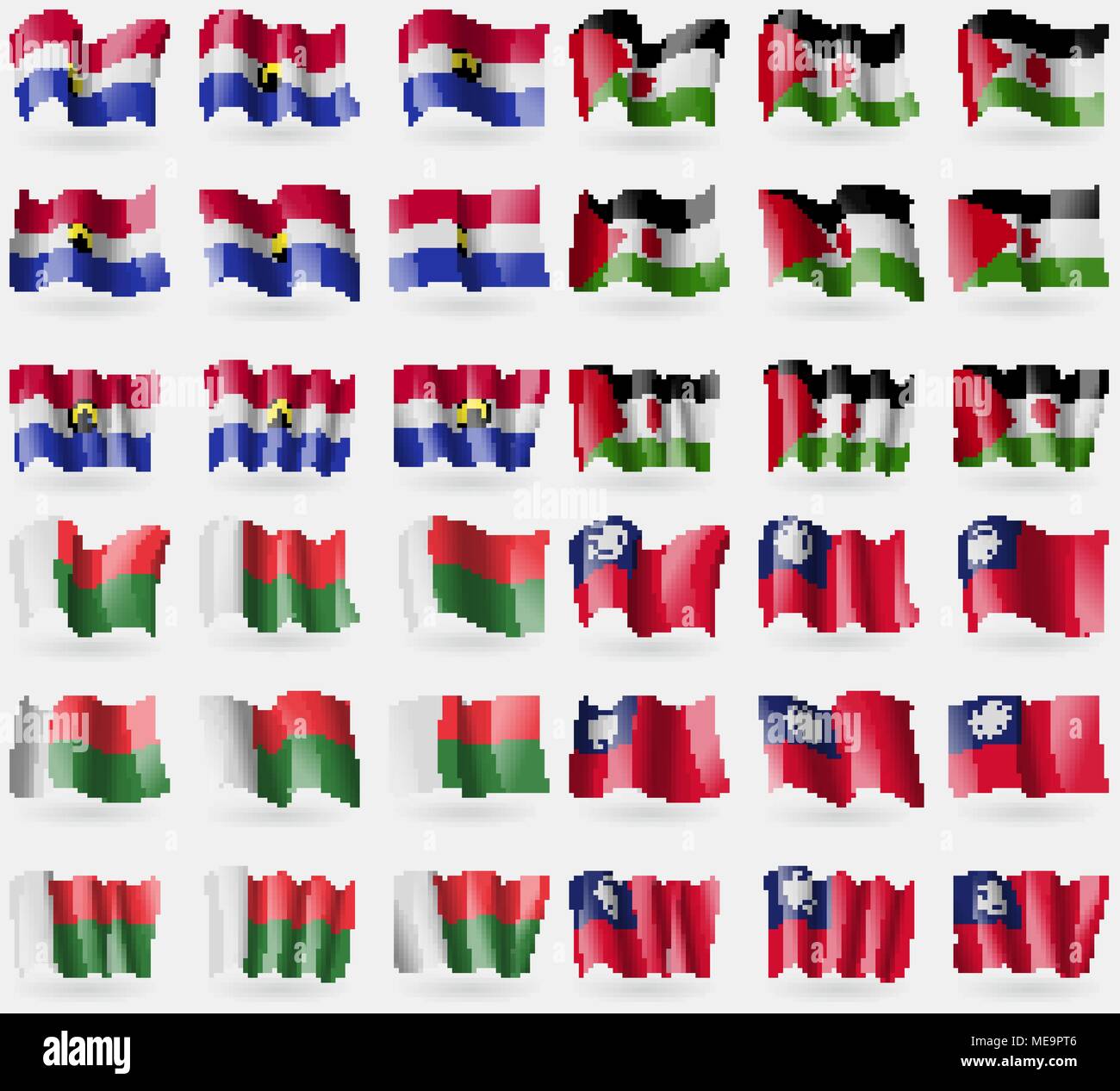 Paraguay, Western Sahara, Madagascar, Taiwan. Set of 36 flags of the ...