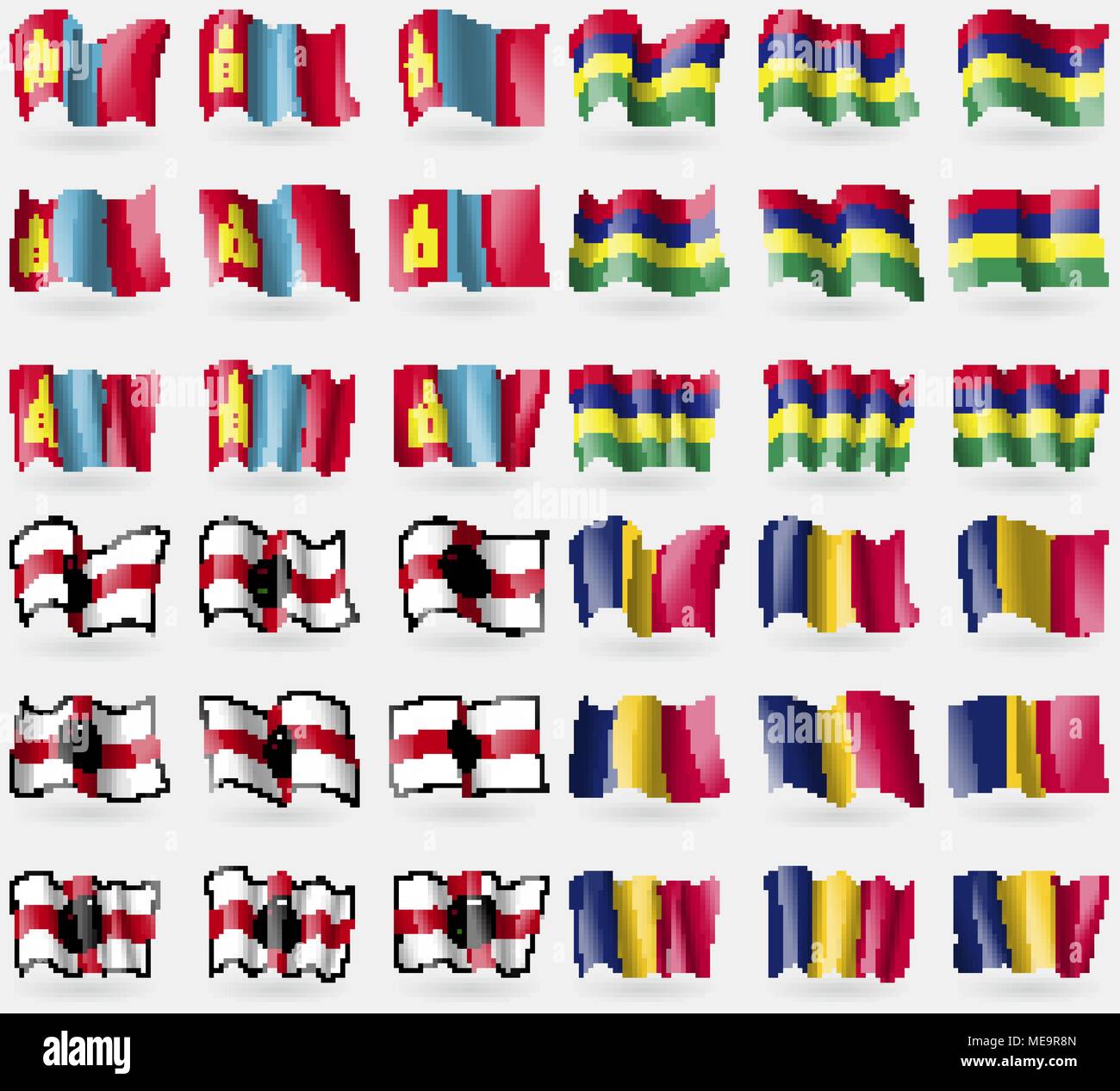 Mongolia, Mauritius, Alderney, Chad. Set of 36 flags of the countries ...