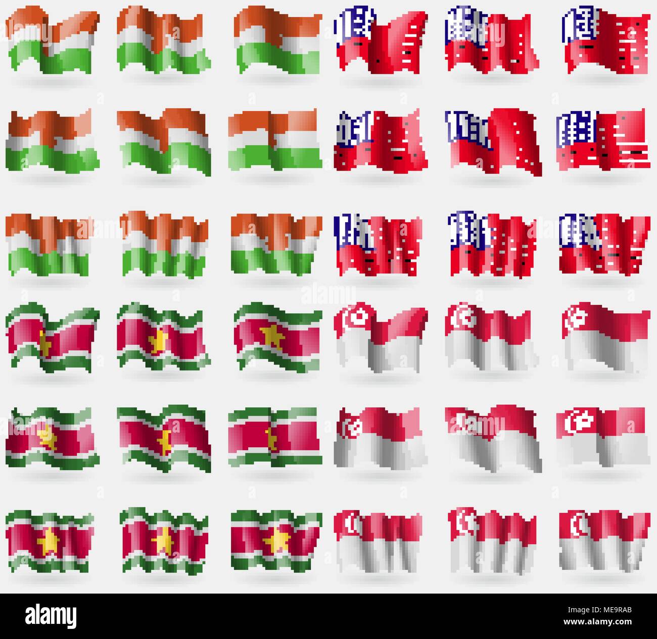 Niger, Bikini Atoll, Suridame, Singapore. Set of 36 flags of the ...