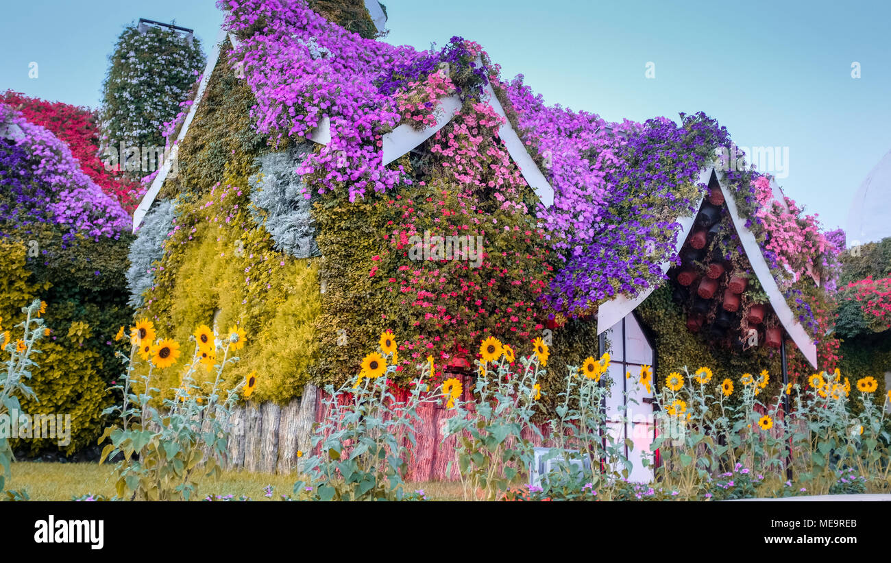 Beautiful houses covered with flowers Stock Photo - Alamy