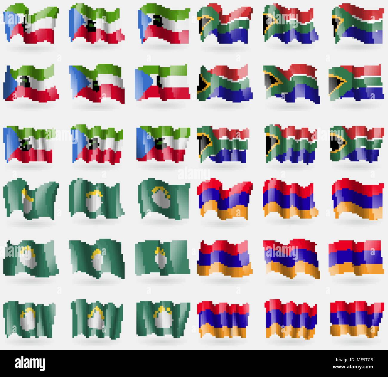 Equatorial Guinea, South Africa, Macau, Armenia. Set of 36 flags of the ...