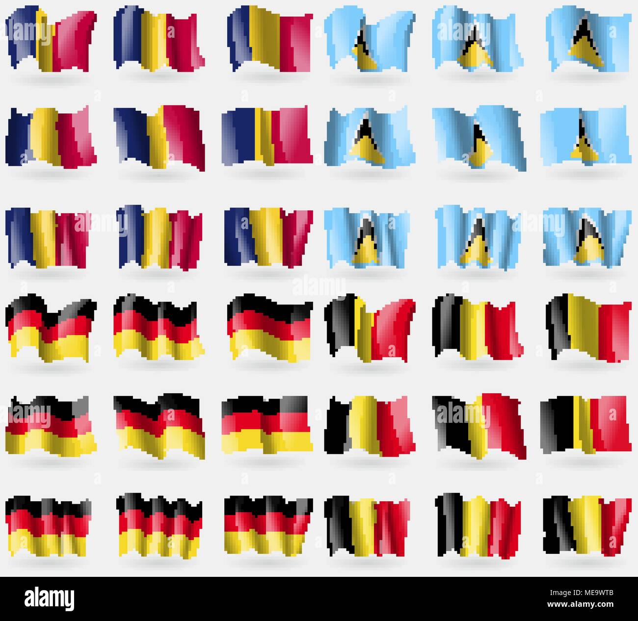 Chad, Saint Lucia, Germany, Belgium. Set of 36 flags of the countries ...