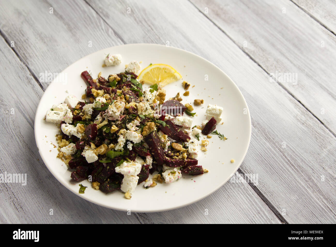 Beetroot salad with cottage cheese and walnuts. European cuisine ...
