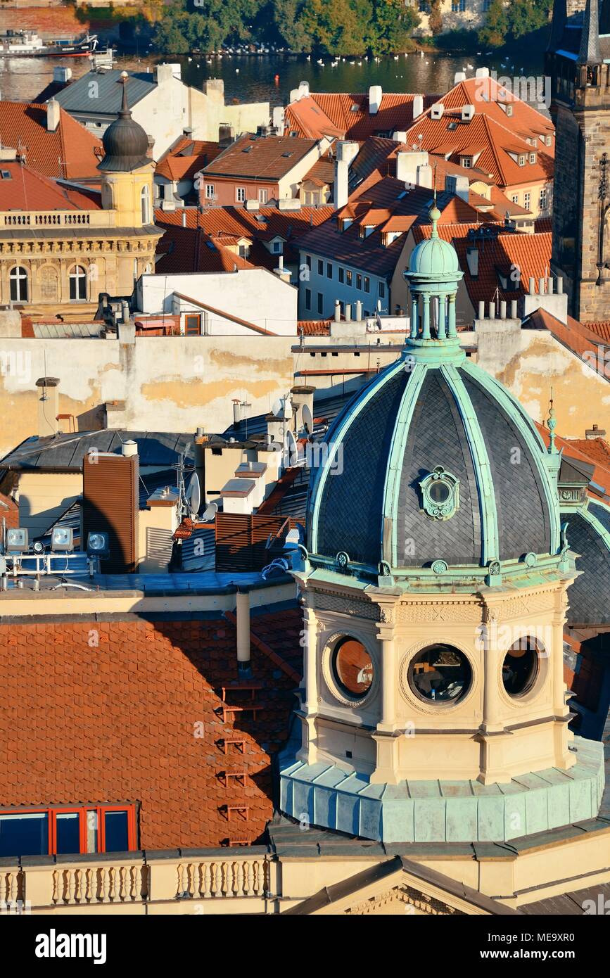 Prague skyline rooftop view with historical buildings in Czech Republic ...
