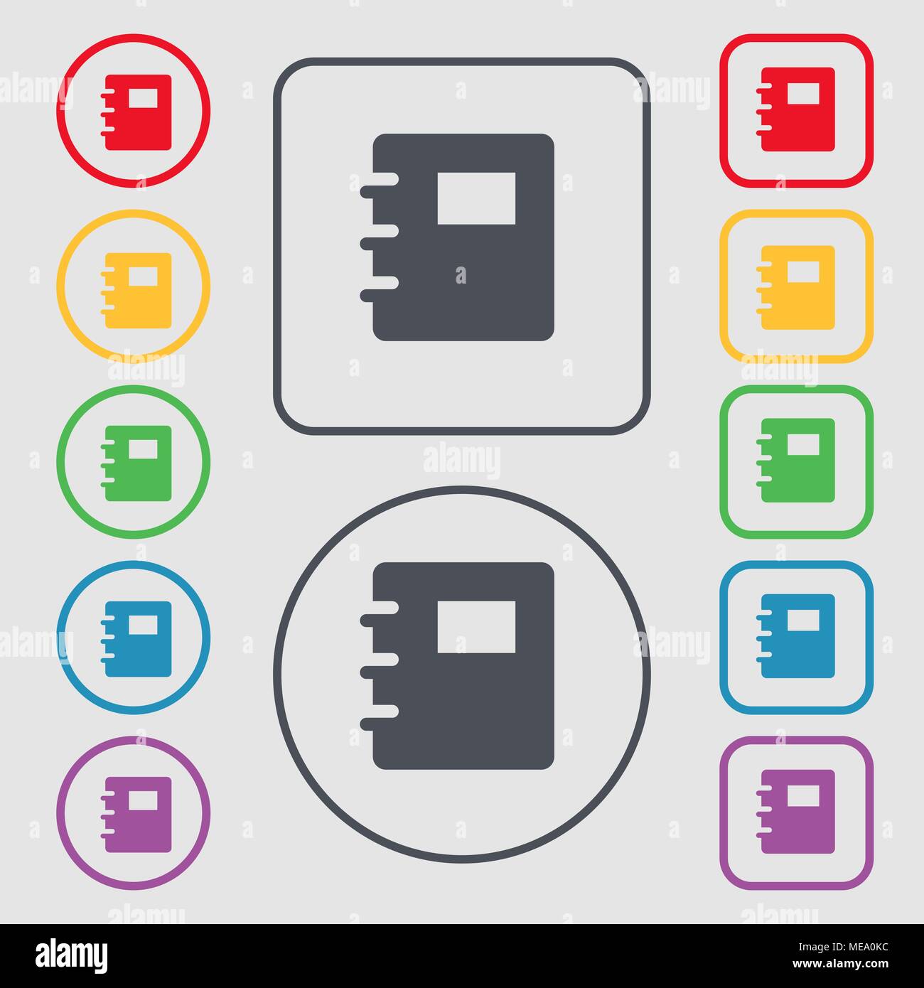 Book icon sign. symbol on the Round and square buttons with frame ...