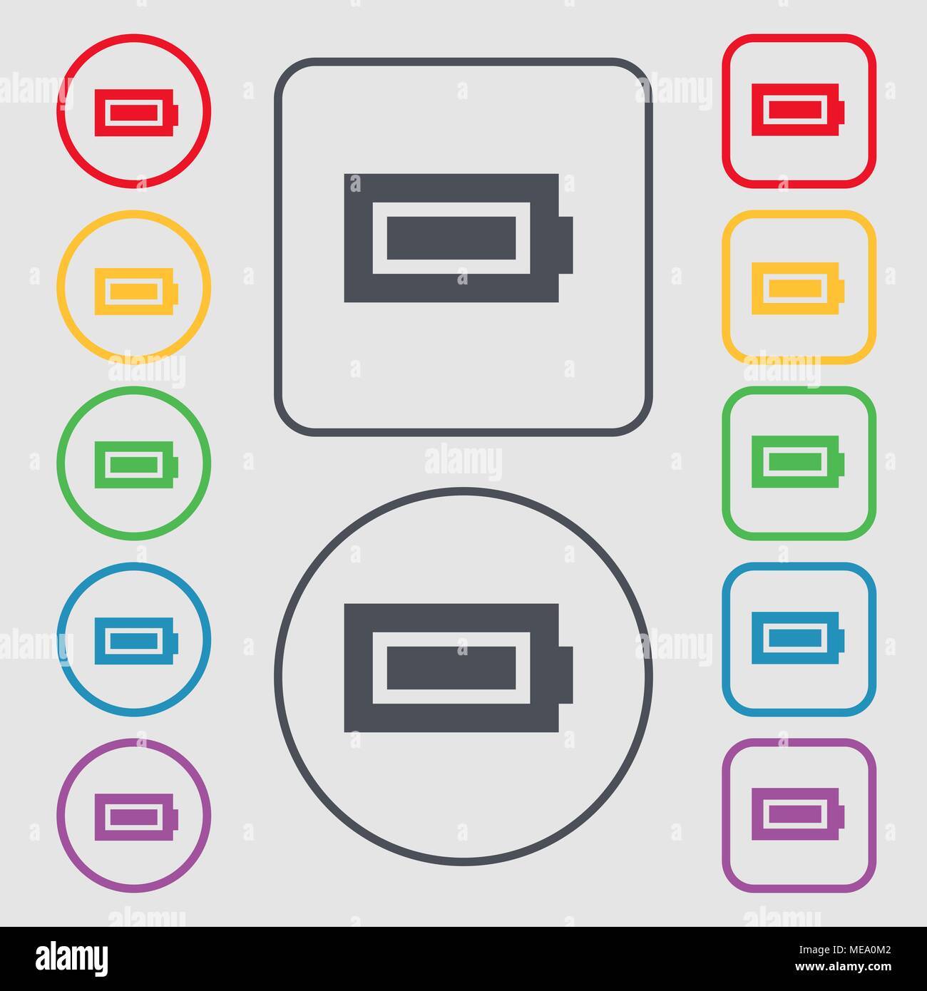 Battery fully charged icon sign. symbol on the Round and square buttons ...