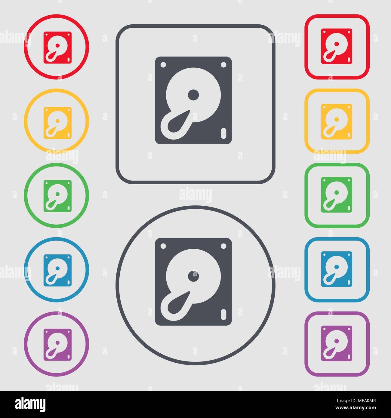 Hard disk and database icon sign. symbol on the Round and square ...