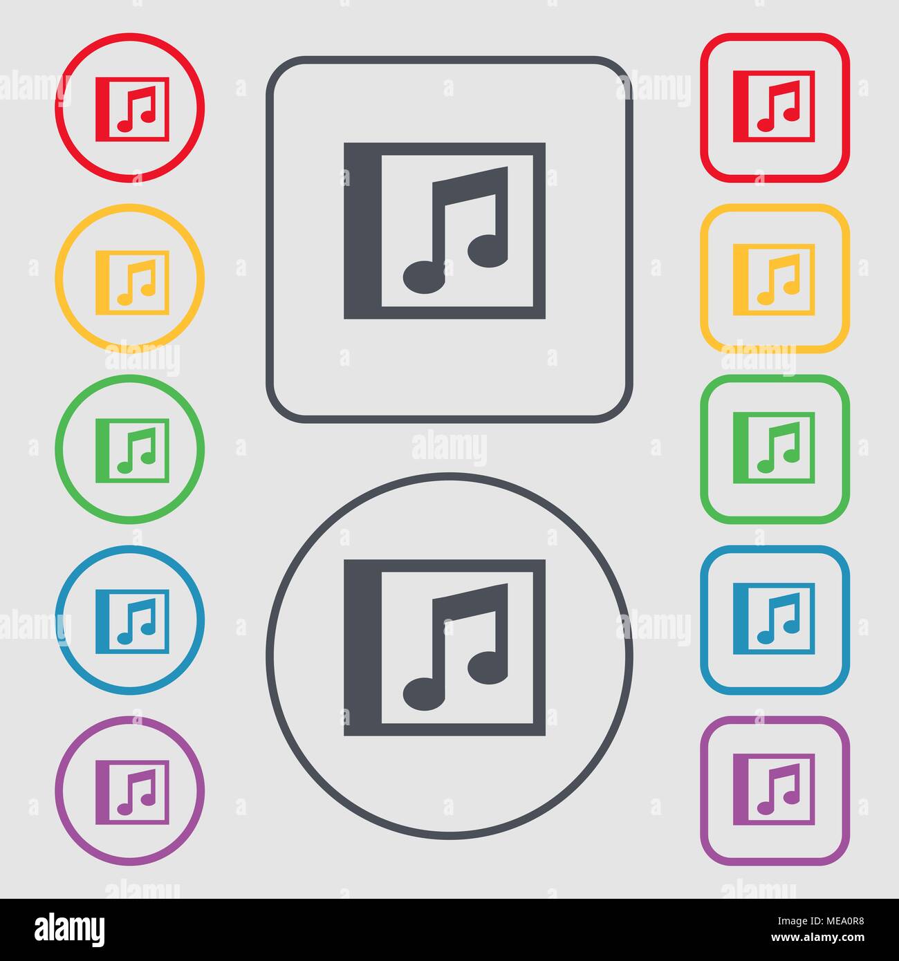 Audio, MP3 file icon sign. symbol on the Round and square buttons with ...