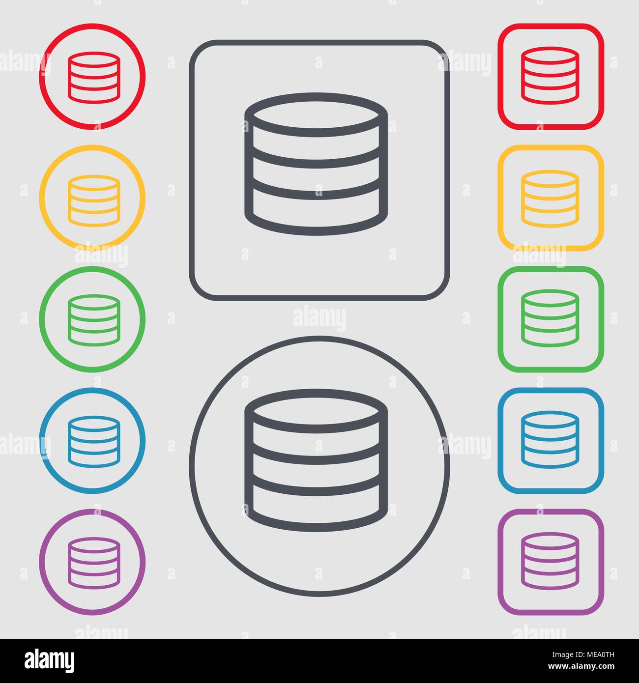 Hard disk and database icon sign. symbol on the Round and square ...