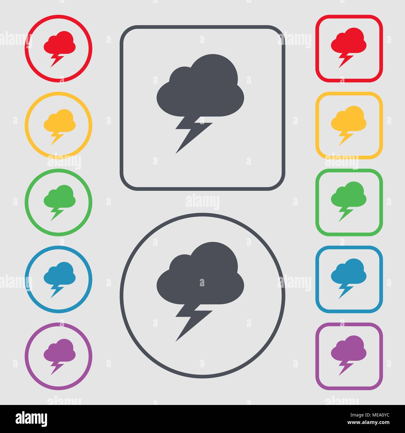 storm icon sign. symbol on the Round and square buttons with frame ...