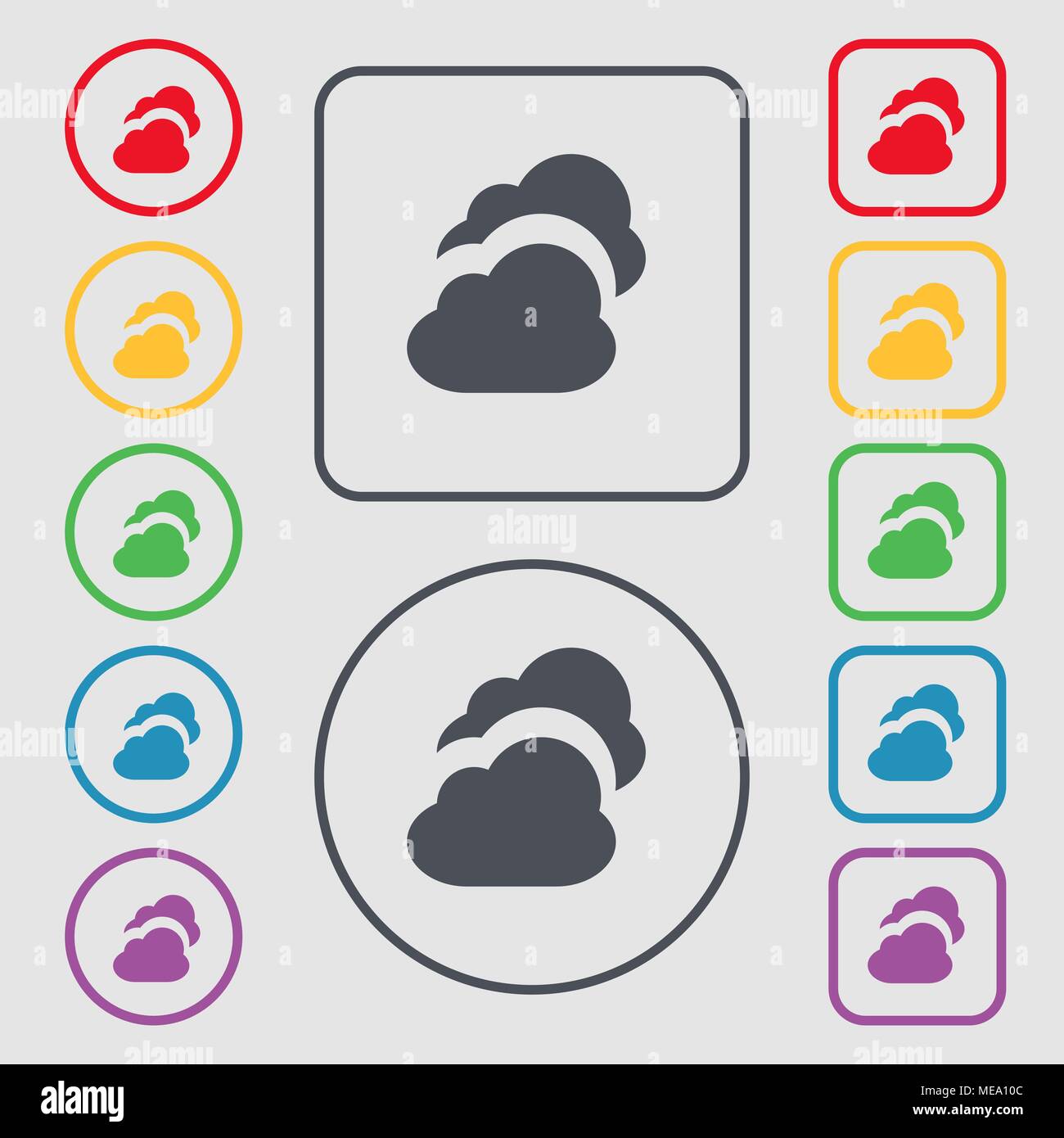 Cloud icon sign. symbol on the Round and square buttons with frame ...