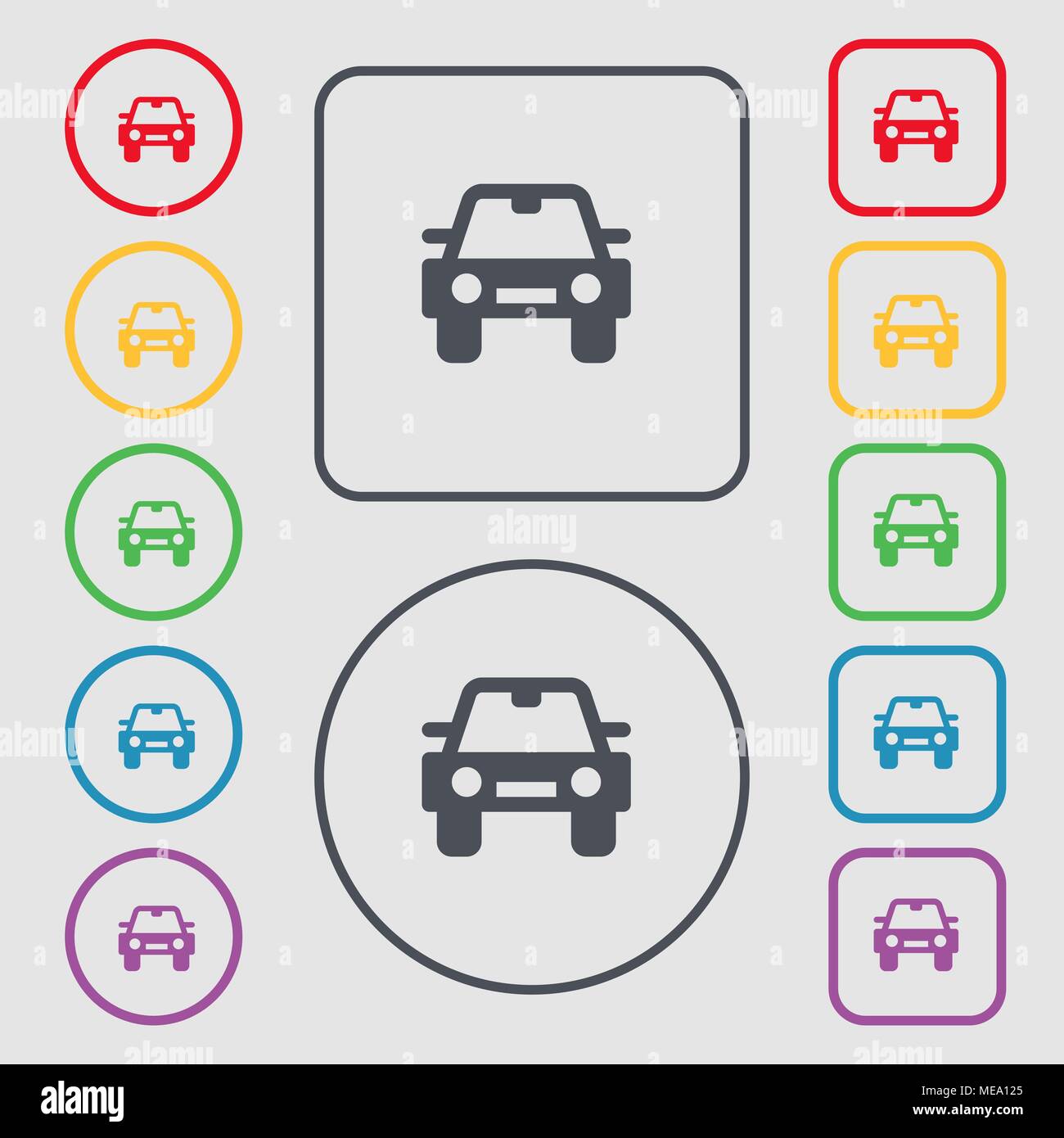 Auto icon sign. symbol on the Round and square buttons with frame ...