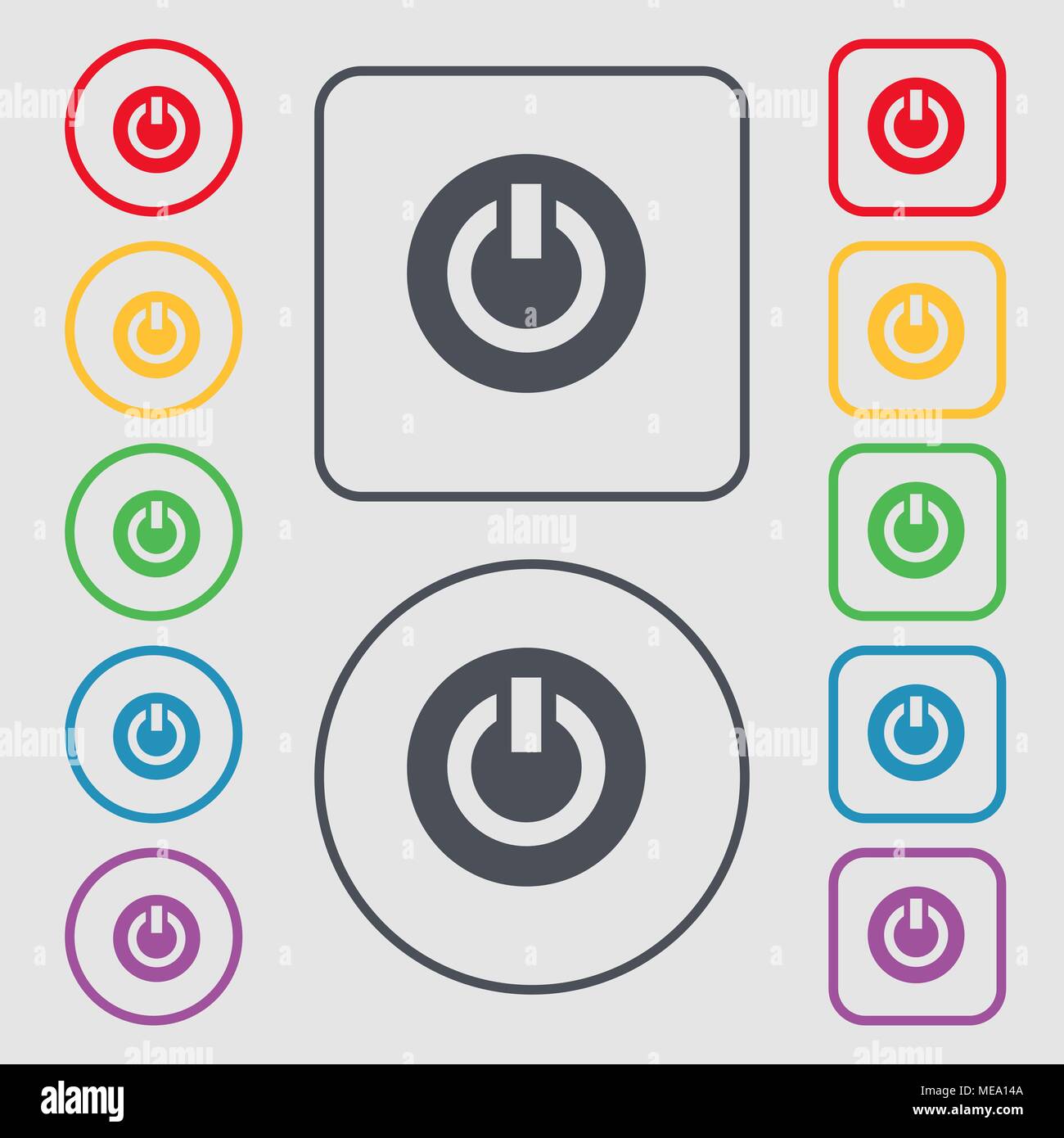 Power, Switch on, Turn on icon sign. symbol on the Round and square ...