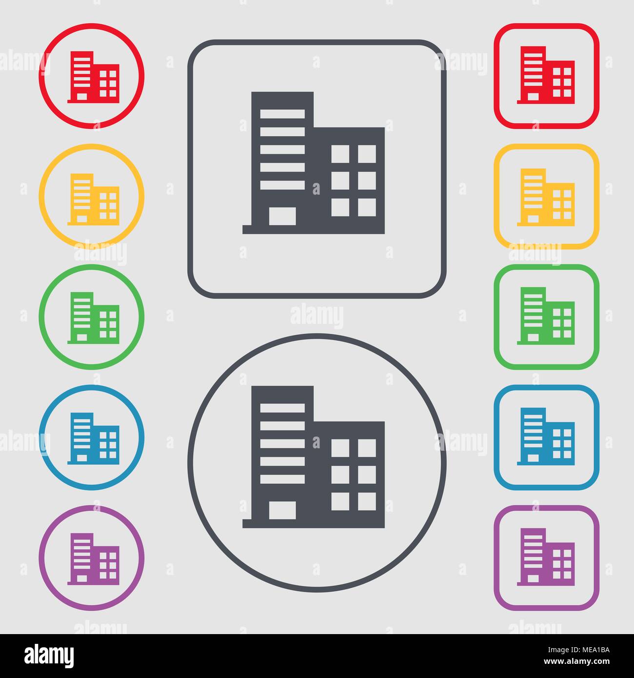 high-rise commercial buildings and residential apartments icon sign ...