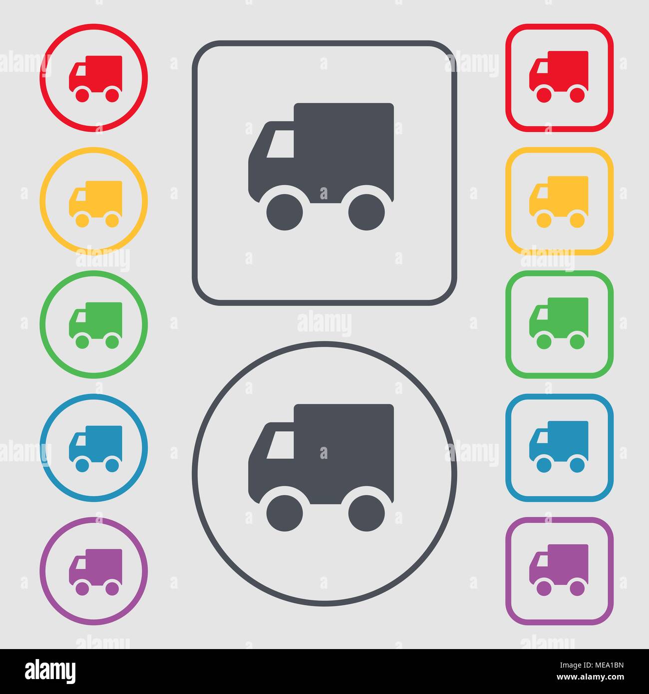 Delivery truck icon sign. symbol on the Round and square buttons with ...