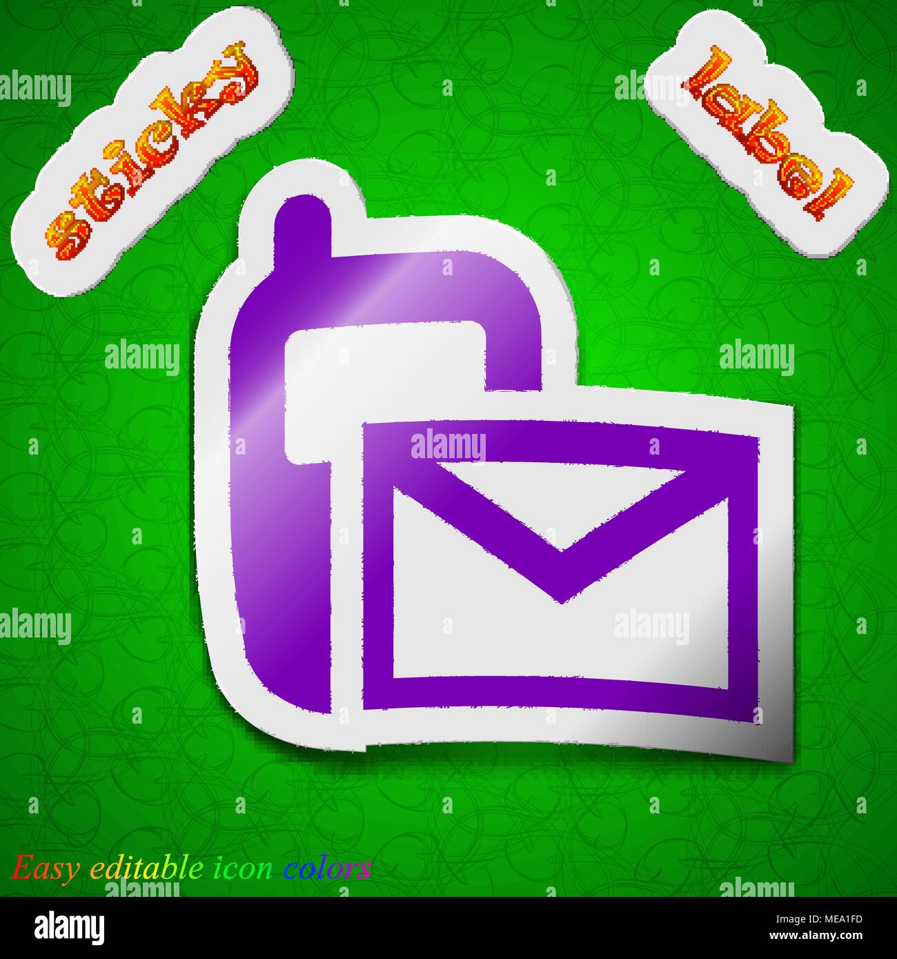 Mail , sms icon sign. Symbol chic colored sticky label on green ...