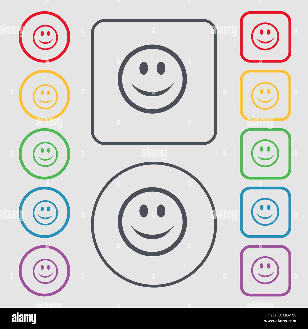 Smile, Happy face icon sign. symbol on the Round and square buttons ...