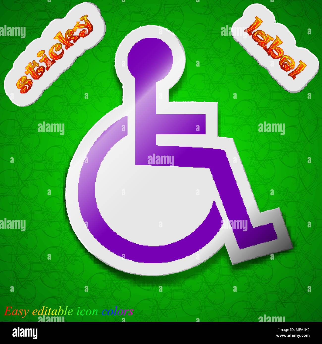 Disabled icon sign. Symbol chic colored sticky label on green ...