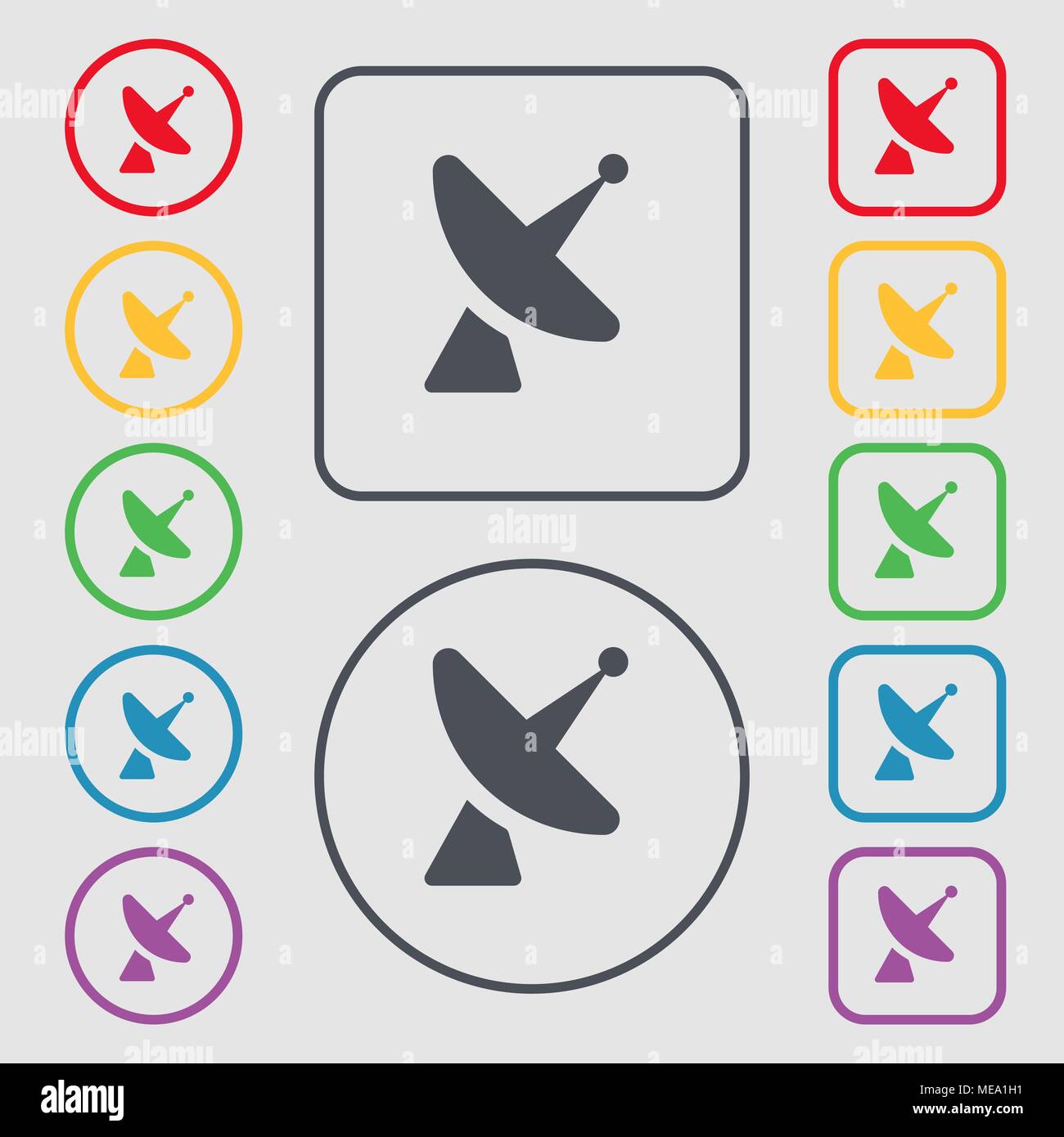 Satellite dish icon sign. symbol on the Round and square buttons with ...