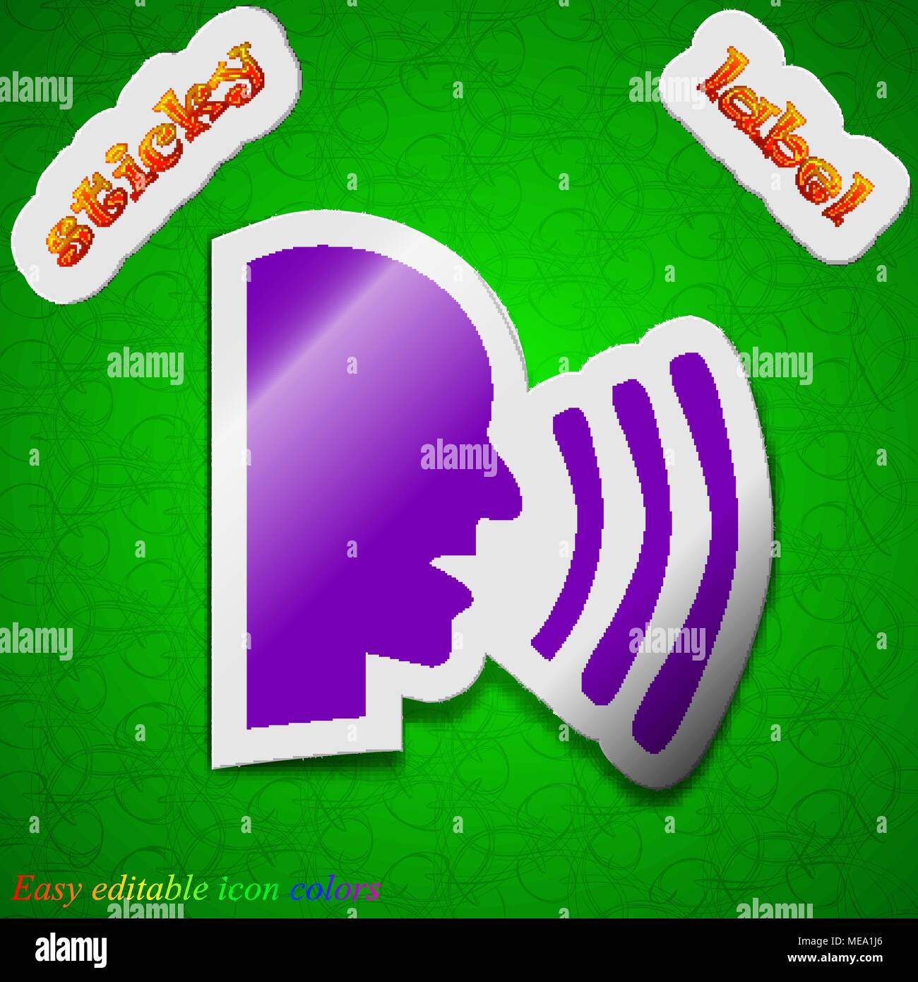 Talking icon sign. Symbol chic colored sticky label on green background ...
