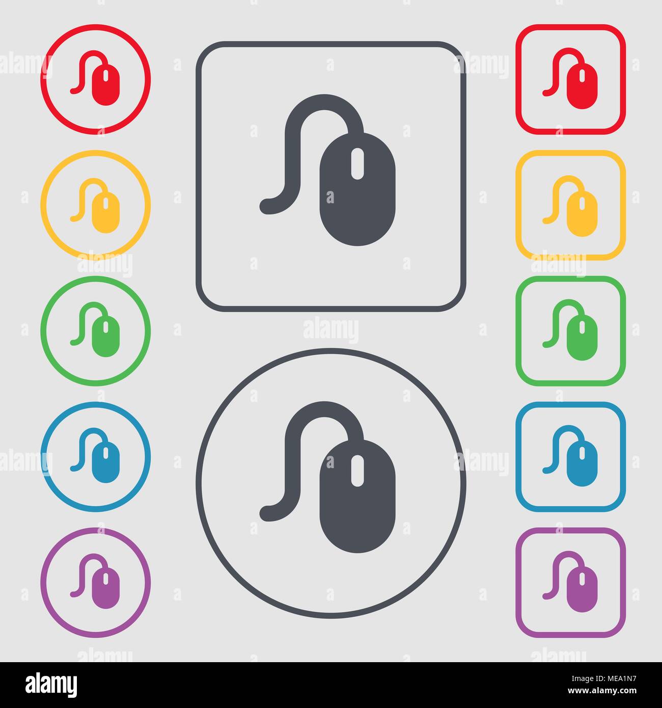 Computer mouse icon sign. symbol on the Round and square buttons with ...