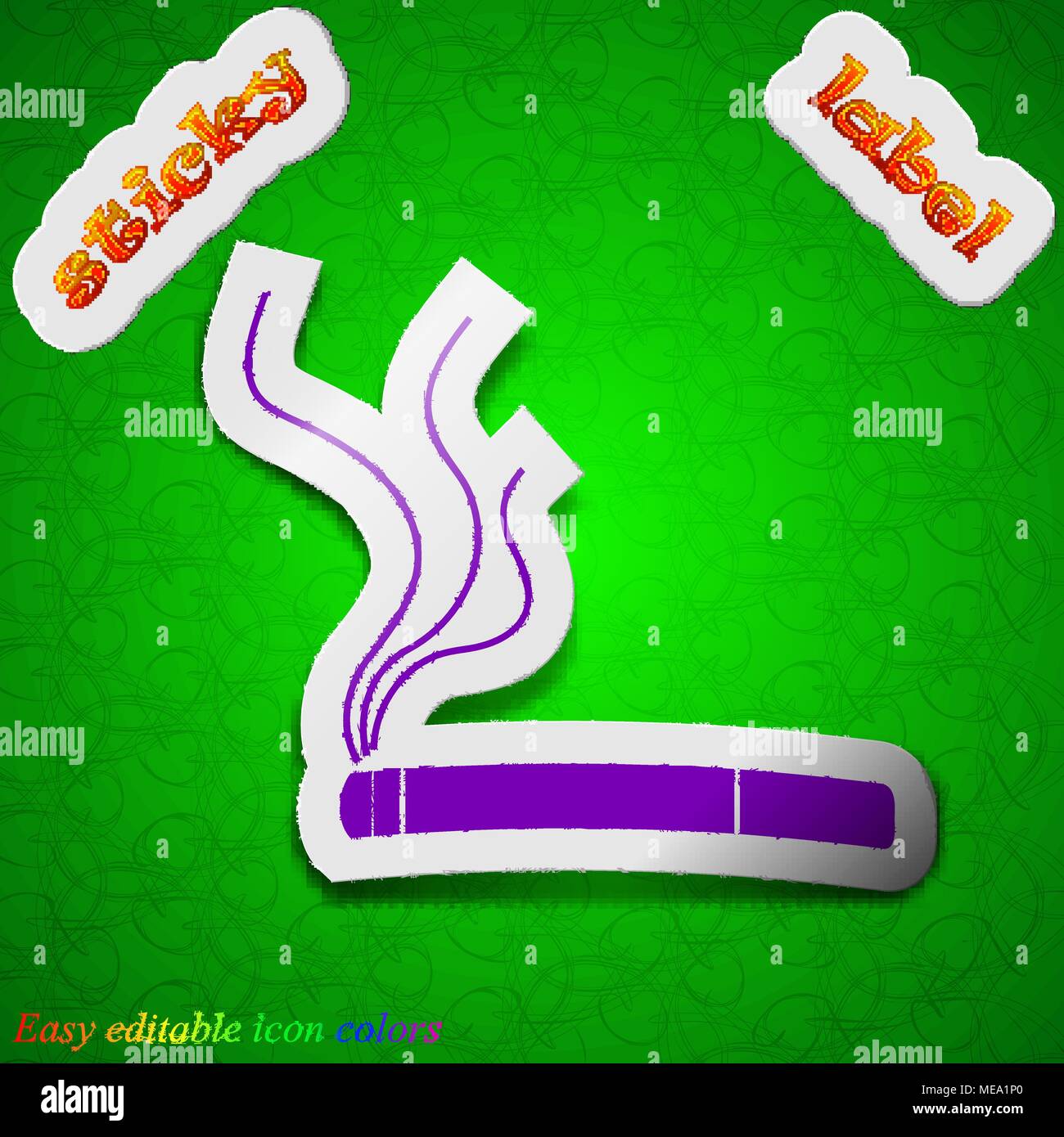 Smoking icon sign. Symbol chic colored sticky label on green background ...