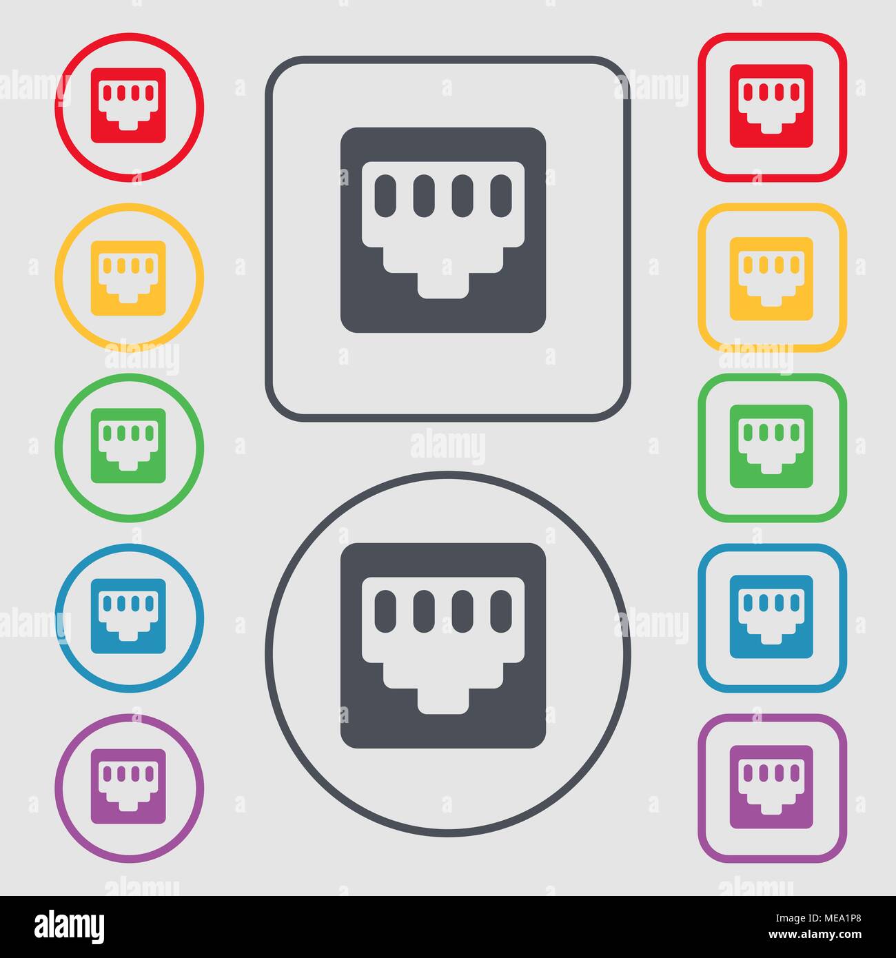 cable rj45, Patch Cord icon sign. symbol on the Round and square ...