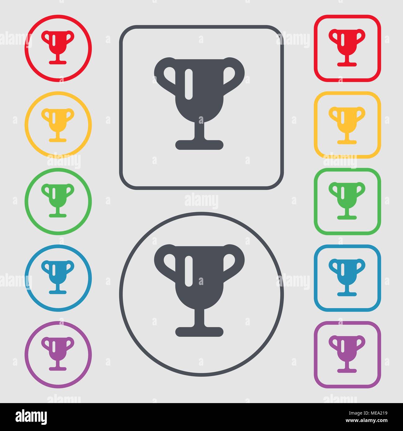 Winner cup, Awarding of winners, Trophy icon sign. symbol on the Round ...