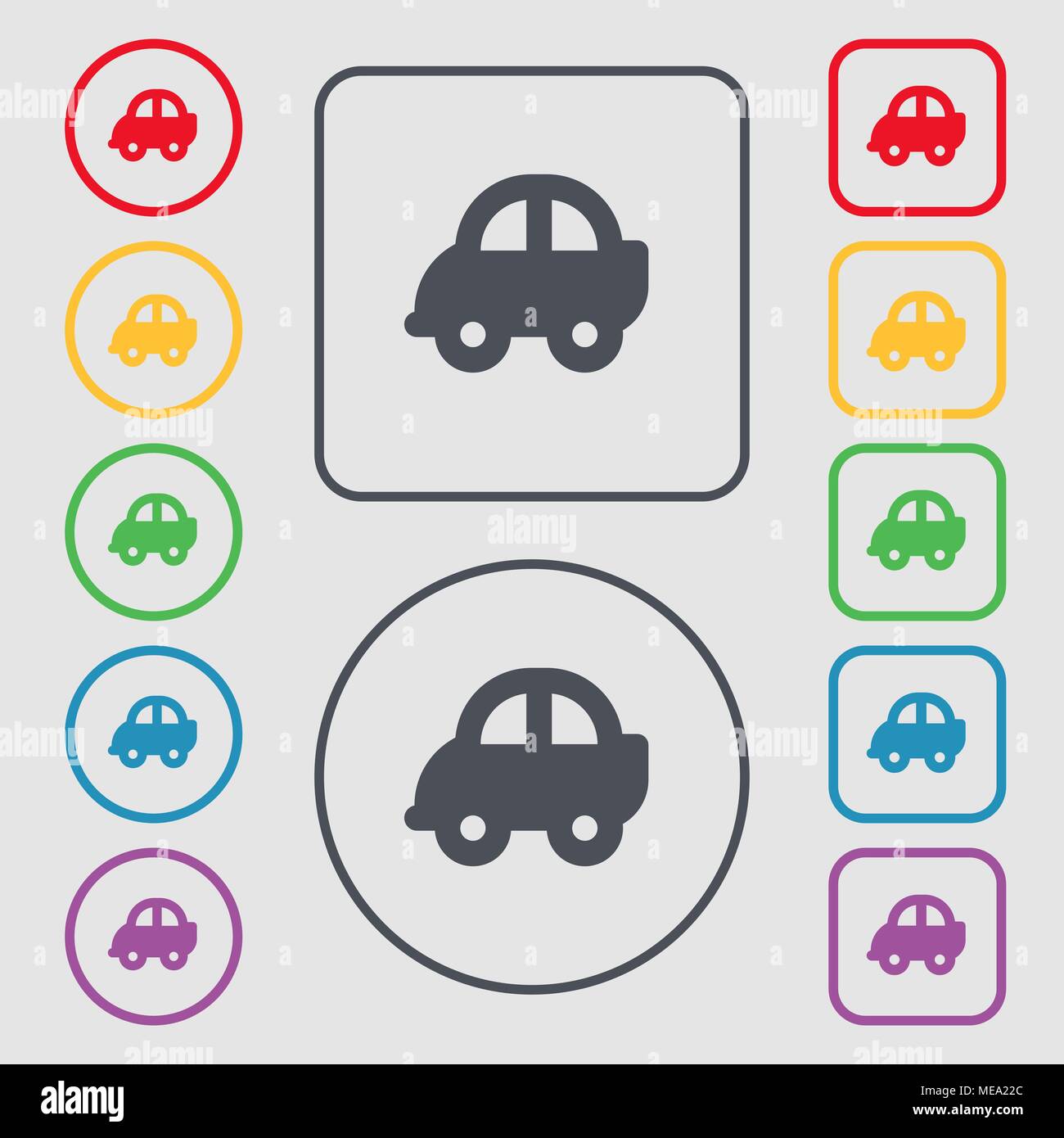 Auto icon sign. symbol on the Round and square buttons with frame ...