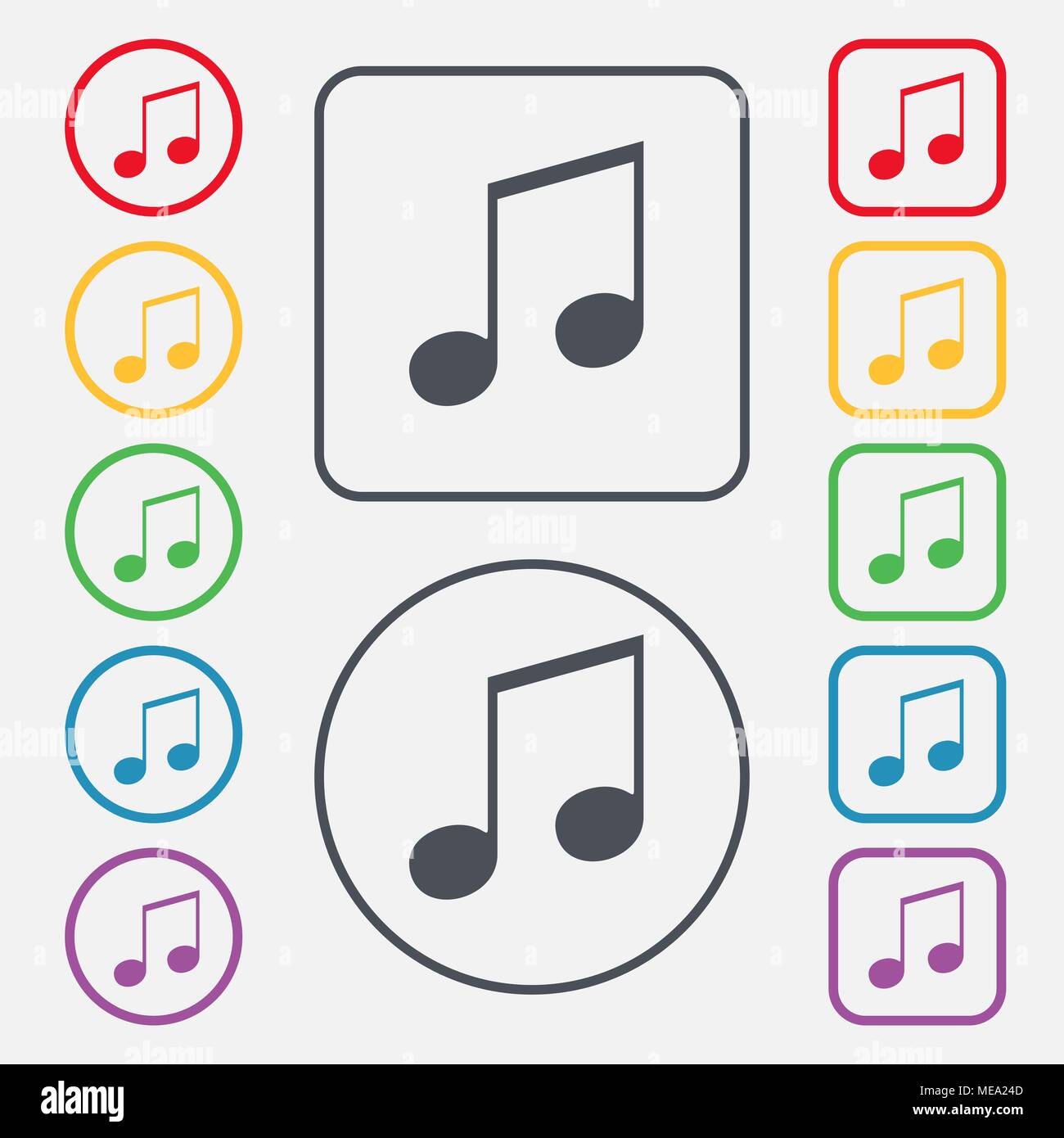 musical note, music, ringtone icon sign. symbol on the Round and square ...