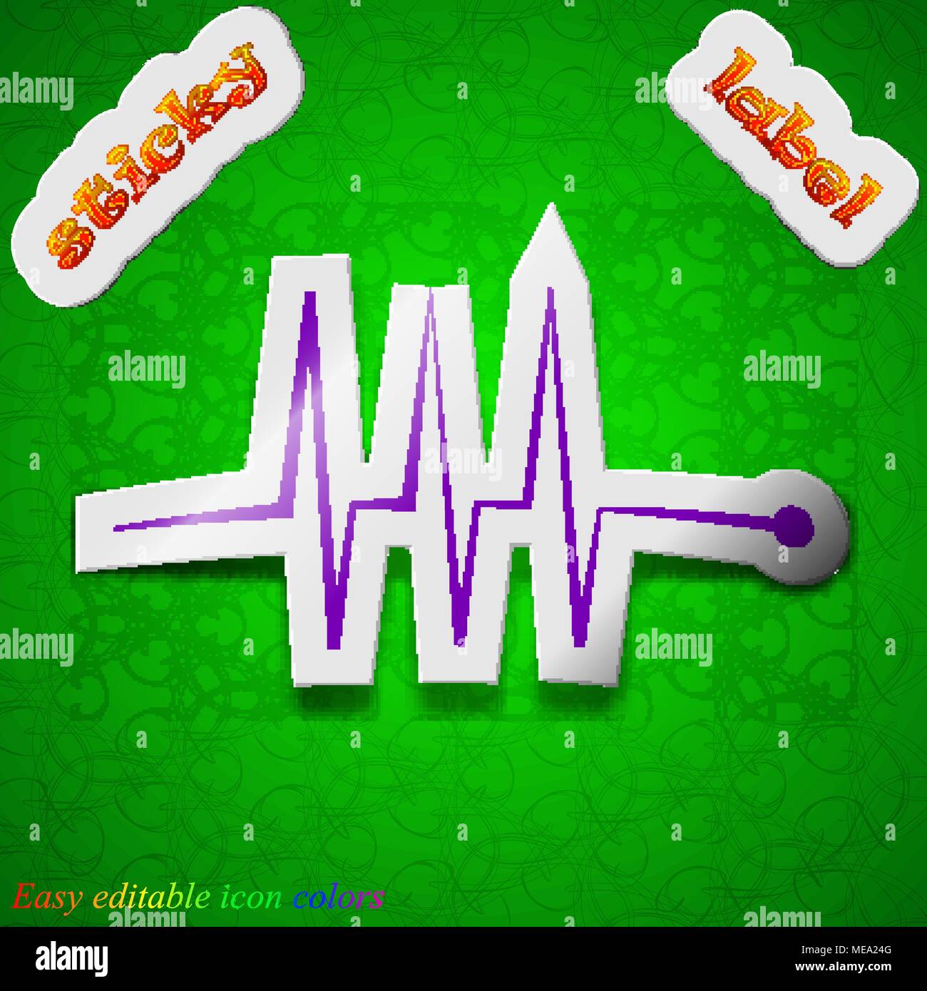 Cardiogram monitoring icon sign. Symbol chic colored sticky label on ...
