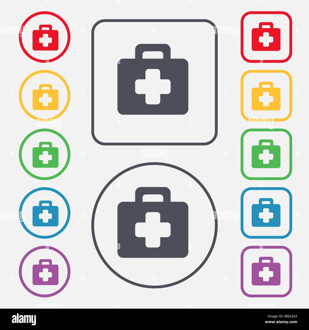 first aid kit icon sign. symbol on the Round and square buttons with ...