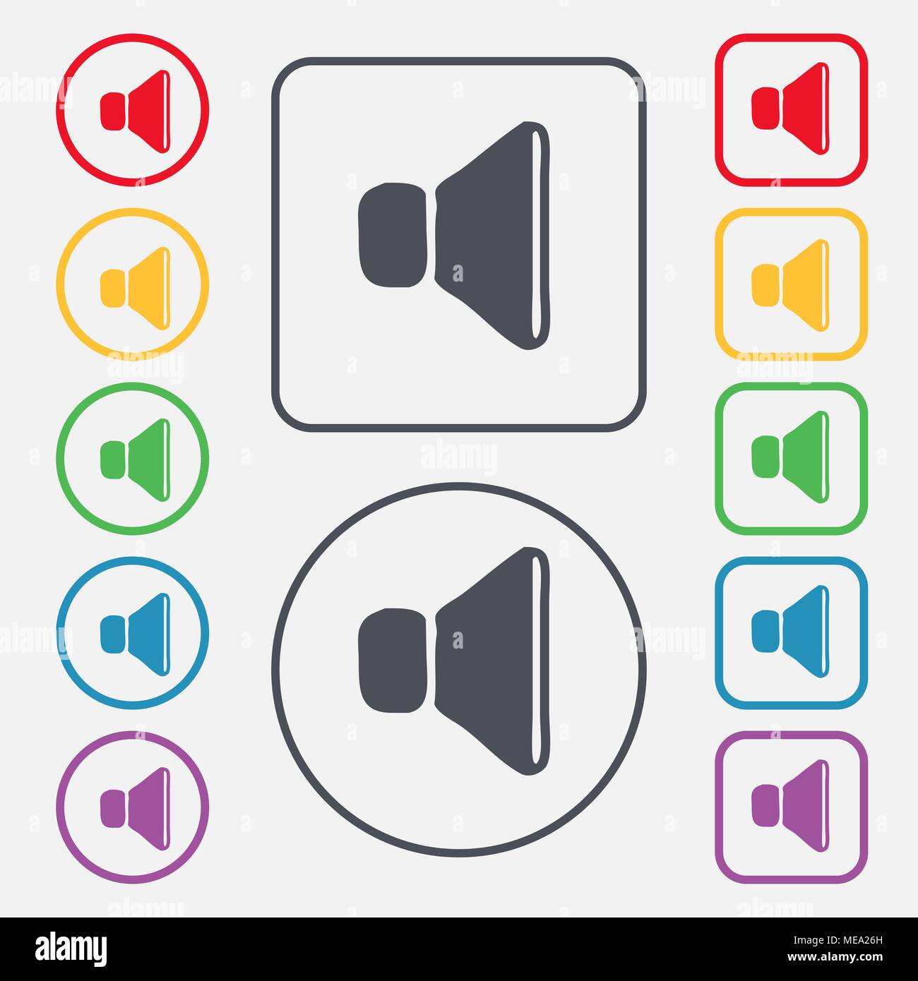 volume, sound icon sign. symbol on the Round and square buttons with ...
