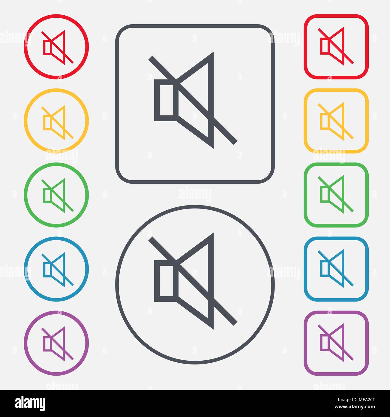 without sound, mute icon sign. symbol on the Round and square buttons ...