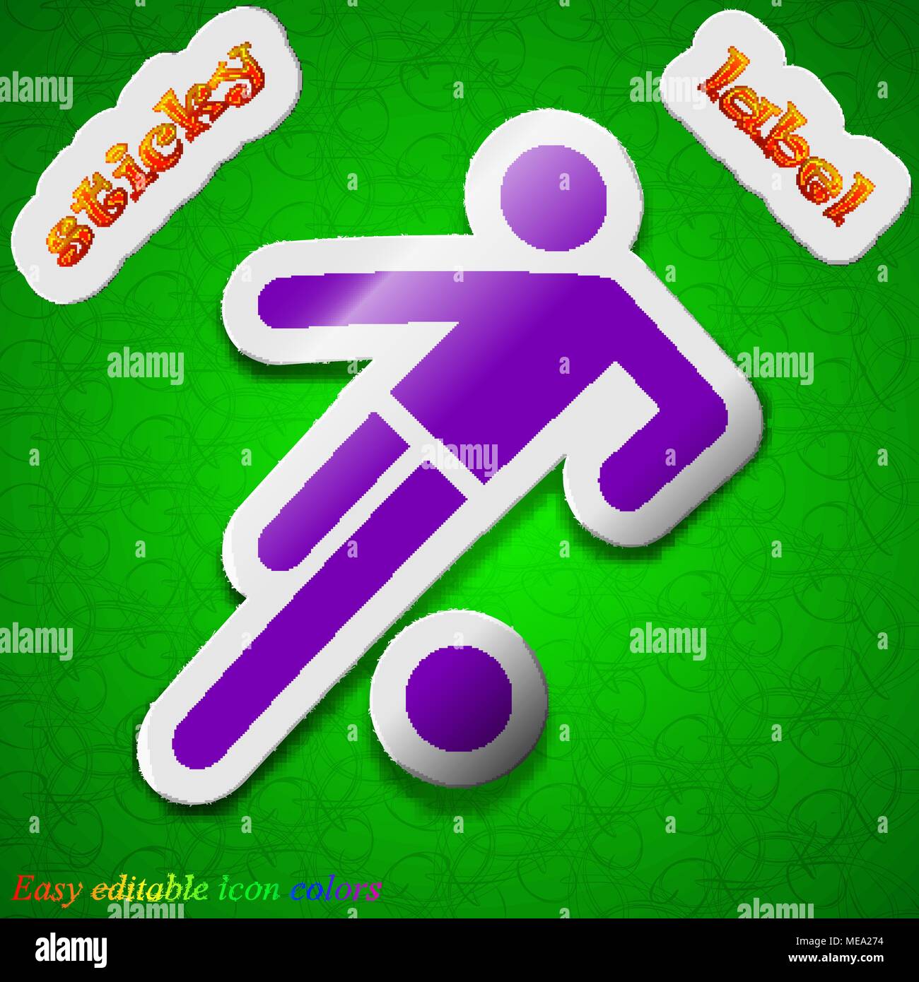 football player icon sign. Symbol chic colored sticky label on green ...