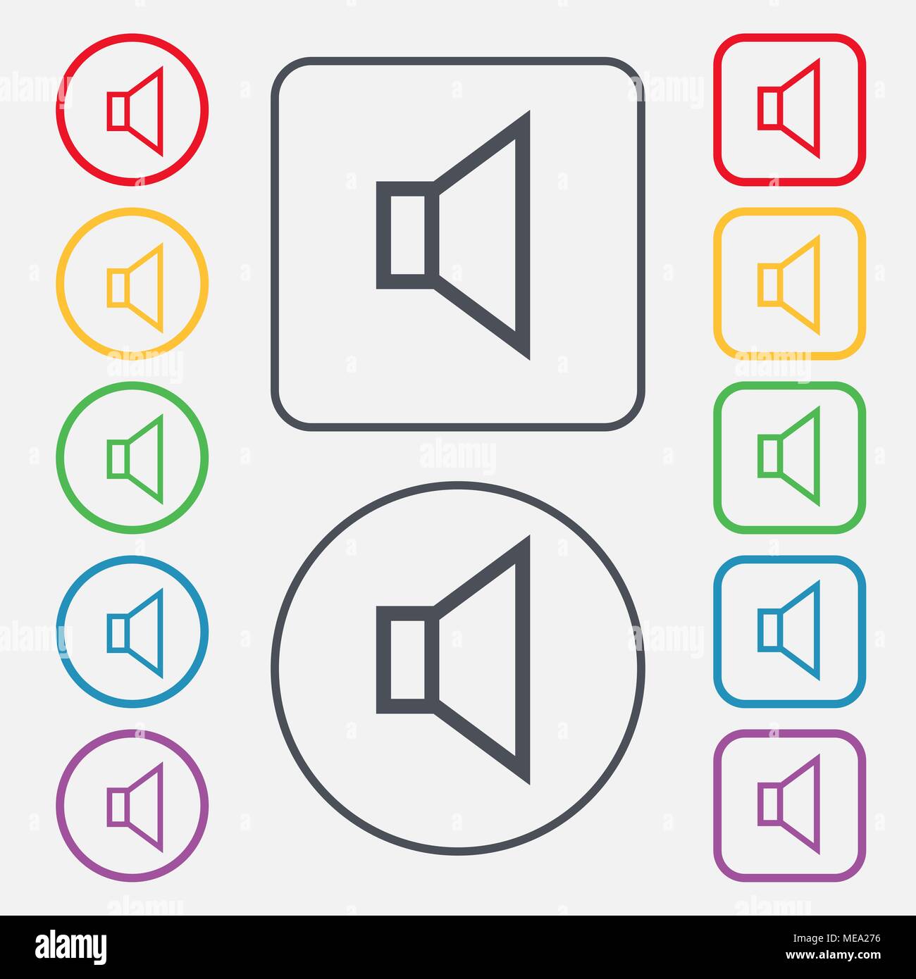 volume, sound icon sign. symbol on the Round and square buttons with ...