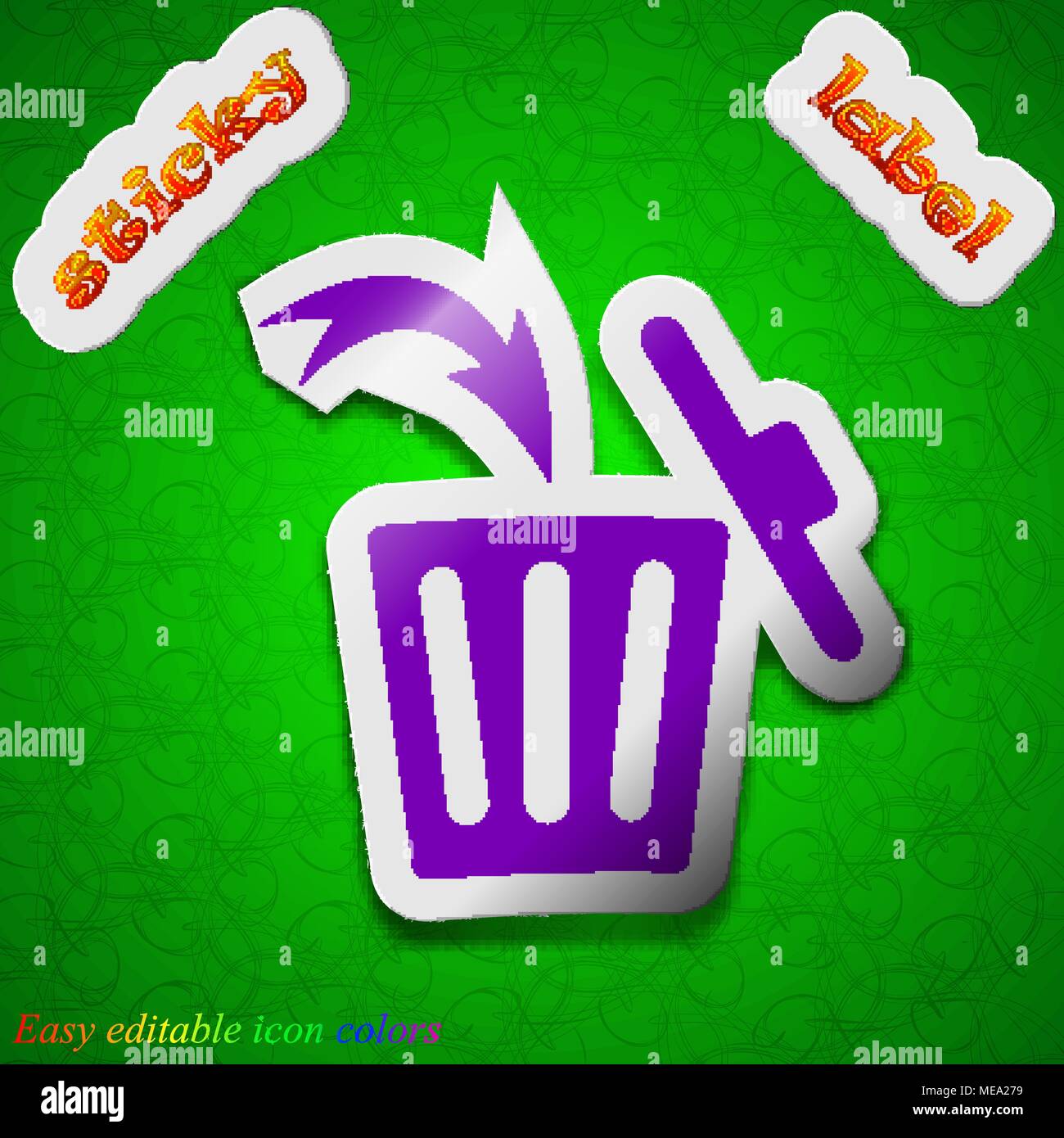 Recycle bin icon sign. Symbol chic colored sticky label on green ...