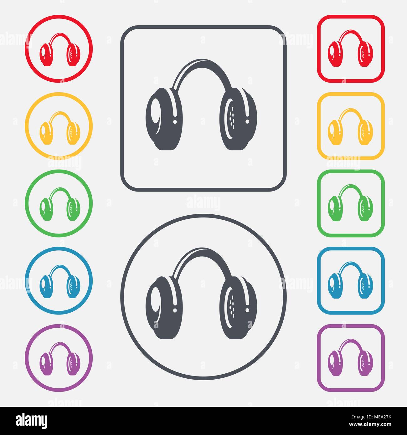 headsets icon sign. symbol on the Round and square buttons with frame ...