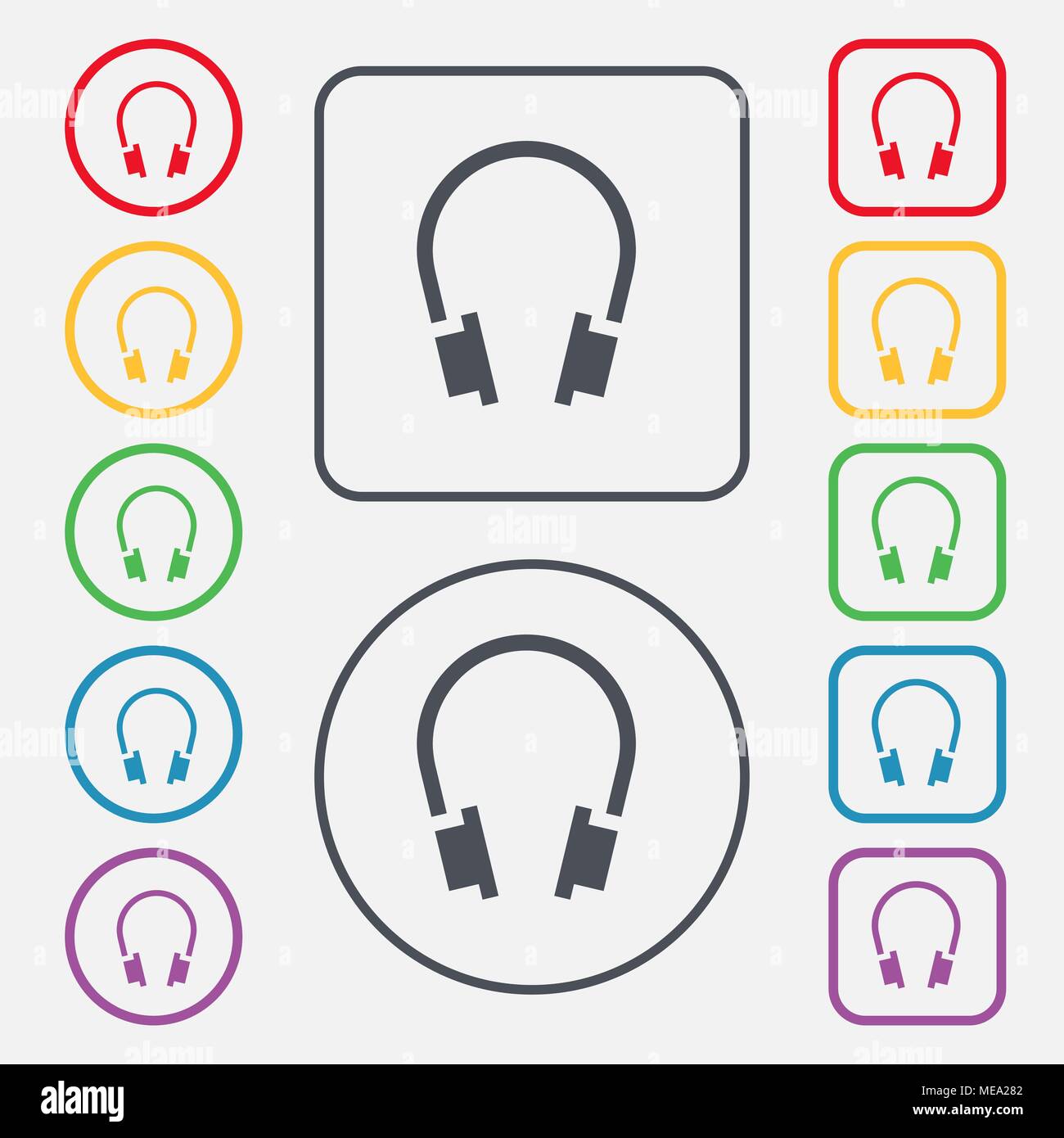 headsets icon sign. symbol on the Round and square buttons with frame ...